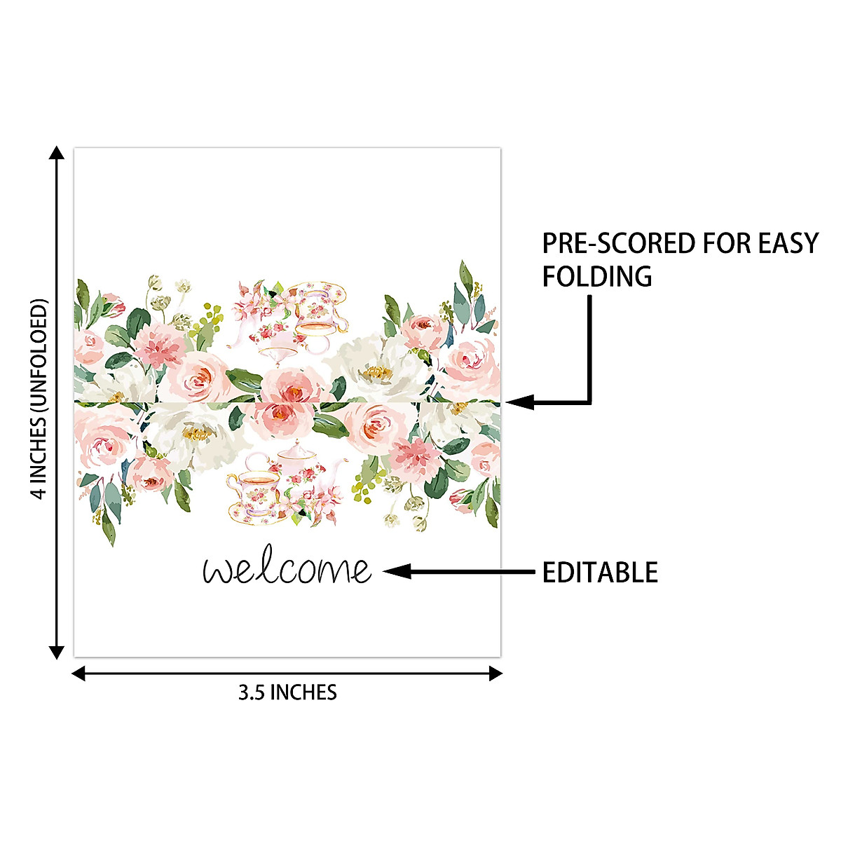 Place Cards for Floral Party, Editable Name Place Cards, Seating Place Cards for Tables, Tent Style Cards for Wedding, Valentine's Day, Bride & Baby Shower, Easy Folding, Pack of 25 Escort Cards(B17)