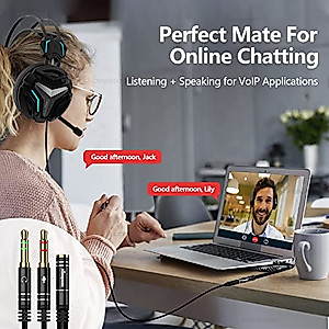 Headphone 3.5mm Splitter Mic Cable for Computer, KOOPAO Headset 3.5mm Female to 2 Dual Male Microphone Audio Stereo Jack Earphones Port to Gaming Speaker PC Adapter