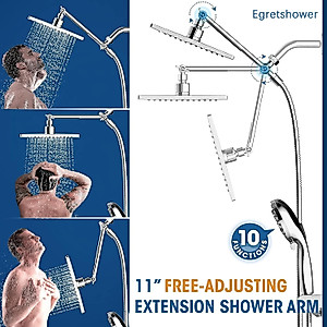 High Pressure 9'' Rainfall Shower Head With Handheld Combo, 10-Setting Handheld Shower Head Built-In Power Wash, 11'' Extension Arm Height/Angle Adjustable With Holder & 60" Hose - Polished Chrome
