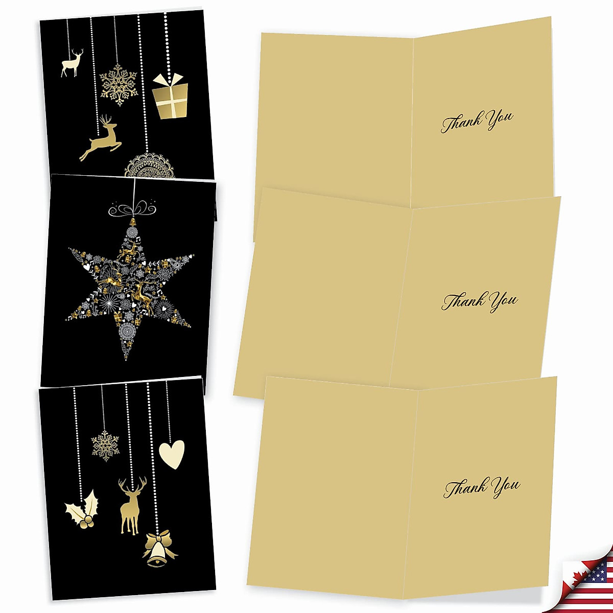 The Best Card Company - 20 Christmas Thank You Cards Boxed (10 Designs, 2 Each) - Assorted Gratitude Cards (4 x 5.12 Inch) (Not Gold Foil) - Golden Holidays AM6723XTG-B2x10