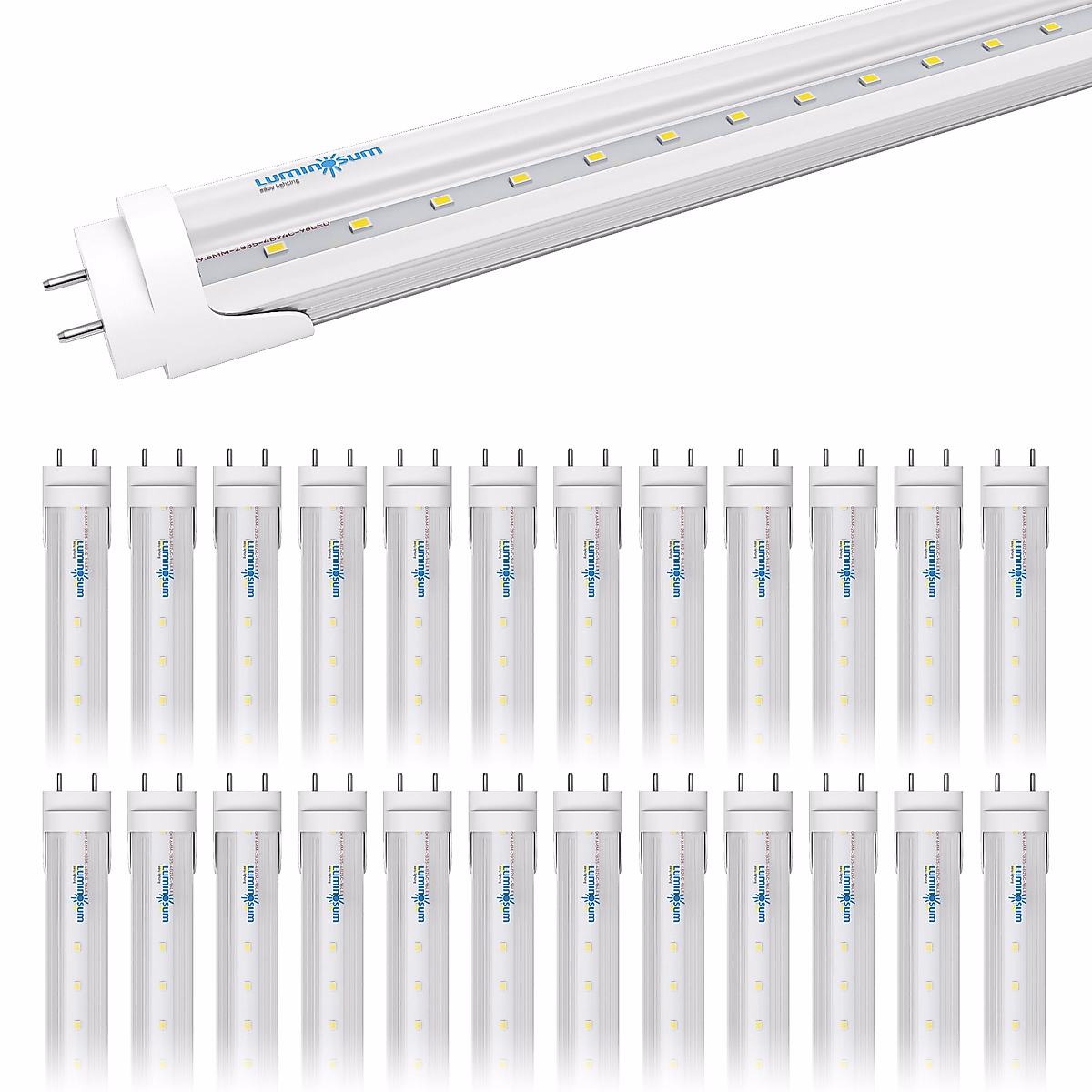 LUMINOSUM T8/T10/T12 4 Foot LED Light Tube 20W 48 inch, 40W Equivalent, Daylight 5000K, Clear Cover, Dual-end Powered, Ballast Bypass Retrofit, ETL Listed, 25-Pack