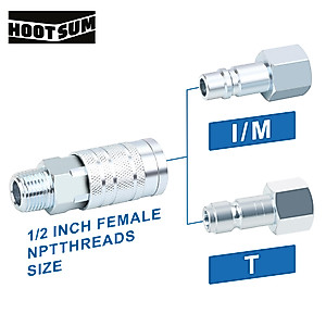 1/2" Air Hose Fittings Set, High Flow 1PC I/M Industrial Type Coupler with 1/2" MNPT, 2PCS Plugs with 1/2" NPT, 3PCS Steel Air Compressor Accessories Quick Connect Fittings 300PSI