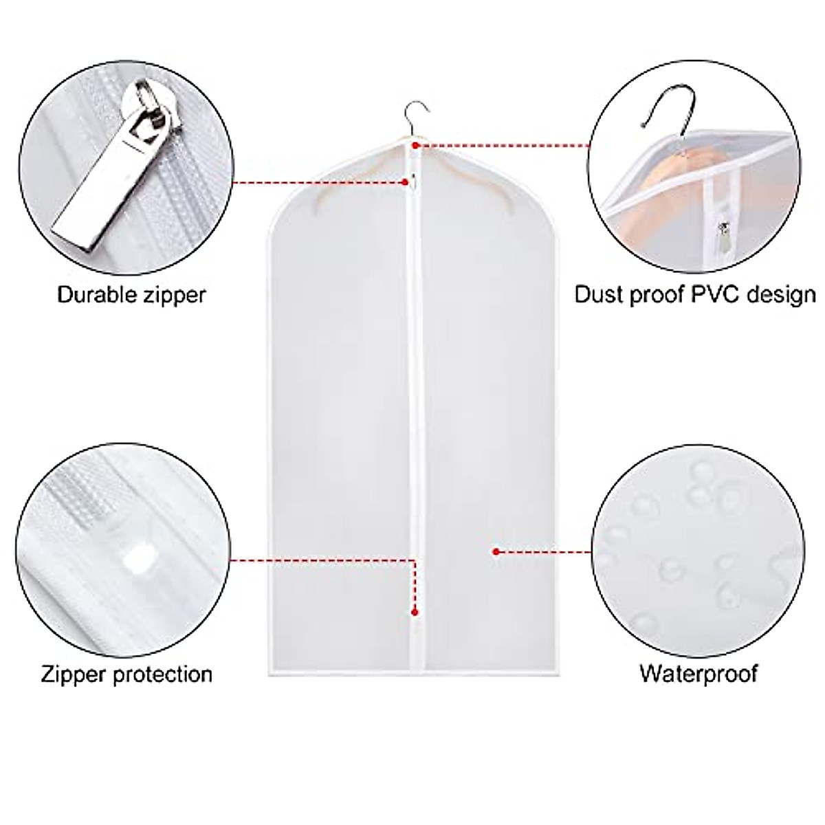 Zilink Hanging Garment Bag Lightweight Suit Bags Dust-Proof (Set of 6) with Study Full Zipper for Closet Storage and Travel [Upgraded Version]