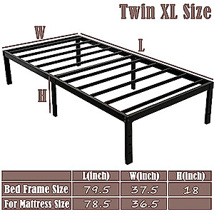 caziwhave Twin XL Bed Frame 18 Inch High Max 3500 lbs Heavy Duty Metal Mattress Foundation Platform Sturdy Steel Slat Support Twin XL Size No Box Spring Needed Easy to Assembly Noise Free Non Slip