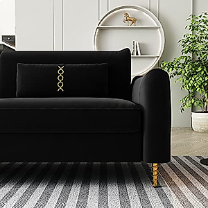 Kadway Loveseat Black Sofa Couch, 86" Velvet Sofa for 3-4 Persons, Modern Upholstered Sofa with Gold Metal Legs, Love Seat Sofa Sectional Couches for Living Room, Office, Hotel