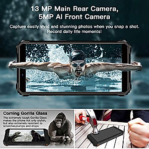 Rugged Cell Phone Unlocked OUKITEL WP5 Pro, 8000mAh Battery, 4GB+64GB ROM, Android 10 Rugged Smartphone, 5.5 Inch IP68 Waterproof Shockproof Phone with 4 LED Flashlights, Triple Camera, Dual SIM 4G