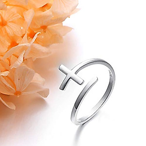 DAOCHONG Simple Cross Ring Sterling Silver Adjustable Cross Wrap Open Ring for Women Daughter Girlfriend Easter Gift, Size 6
