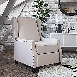 Flash Furniture Prescott Polyester Fabric Upholstered Slim Wingback Recliner, Modern Pushback Recliner Chair with Pocket Spring Seat, Cream