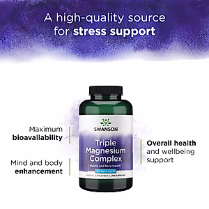 Swanson Triple Magnesium Complex - 400mg Supplement for Optimal Bone Health and Absorption - Citrate, Oxide, and Aspartate - Triple Magnesium Supplement (300 Capsules)