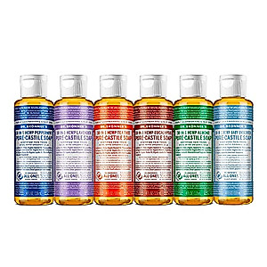 Dr. Bronner's - Pure-Castile Liquid Soap (4 oz Variety Pack) Peppermint, Lavender, Tea Tree, Eucalyptus, Almond, & Baby Unscented - Made with Organic Oils, 18-in-1 Uses: Face, Body, Hair, Laundry, Pets and Dishes | 6 Count