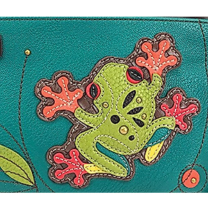 CHALA Mini Crossbody Handbag, Multi Zipper, Pu Leather, Small Shoulder Purse Adjustable Strap - Frog - Turquoise