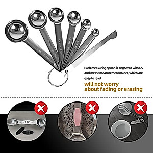 Measuring Spoons Set, Stainless Steel Teaspoon Measuring Spoons for Measuring Dry and Liquid Ingredients, Tablespoon Measure Spoon Set of 6 with Bonus Leveler, Dishwasher Safe