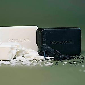 MARLOWE. No. 106 Charcoal Soap 7 oz (6 Bars) Body Bar Soap for Men, Cleansing, Purifying & Hydrating with Natural Extracts, Shea Butter, Olive Oil & Green Tea Extracts, Fresh Woodsy Scent