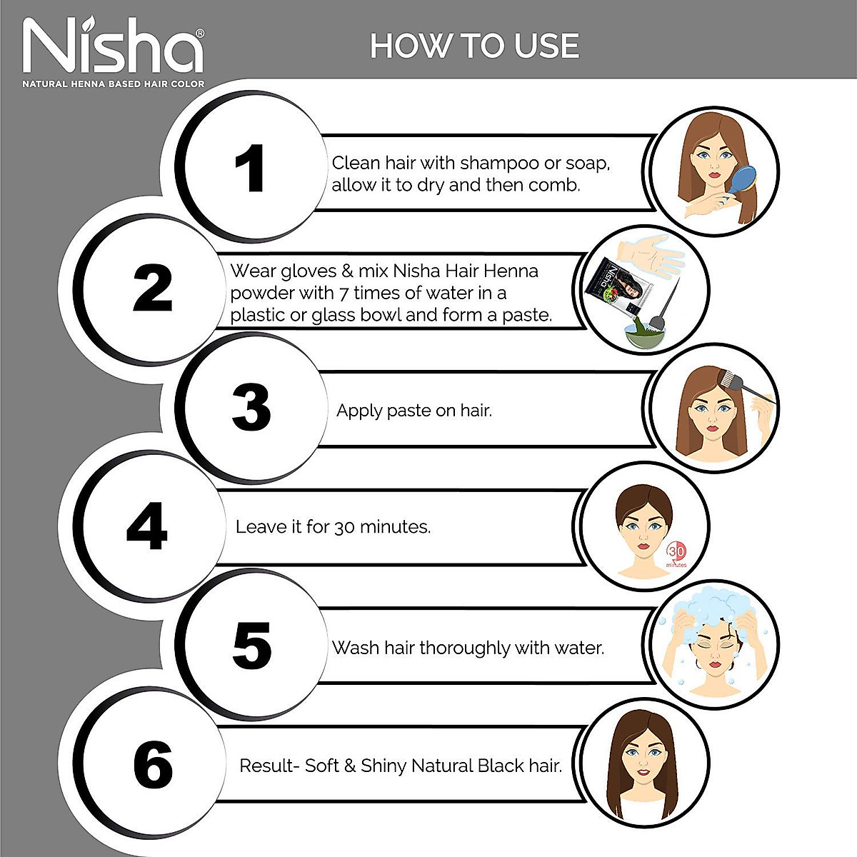 Nisha Henna Based Color Dye For Hair (0.35 Ounce (Pack of 10), Natural Black)