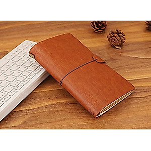 Leather Notebook Journal Diary,Travel Journal,Refillable Vintage Journals to Write in for Men and Women,Classic Retro Style,Perfect for Travelers,Fountain Pen Users,8x4.7'',2 Lined Refills,Brown