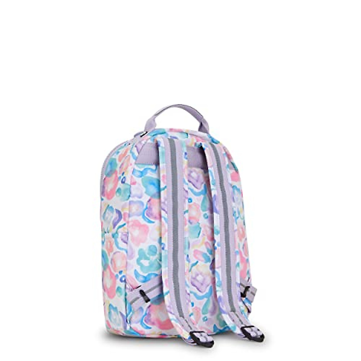 Kipling Women's Seoul Small Backpack, Durable, Padded Shoulder Straps with Tablet Sleeve, Aqua Flowers, 10''L x 13.75''H x 6.25''D