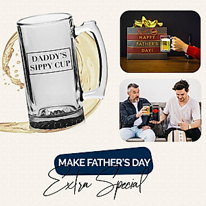 Your Dream Party Shop Daddy's Sippy Cup Beer Glass - 16oz Beer Mug - Funny New Dad Gifts For Men - Ideal Gifts For New Dad or Dad to Be Gifts - 1st Time Dad Gifts for Expecting Dad's - Handle