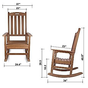 Vaneventi Outdoor Rocking Chair with 350lbs Support, All-Weather Oversized Outdoor Chair, Fade-Resistant Porch Rocker Chair, 34L 27W 46.8H (Brown)