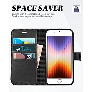 TUCCH Case for iPhone SE 2022 5G, iPhone 7/8/SE 2020 Wallet Case PU Leather Flip Folio Case Wallet with Card Slot, Stand Magnetic TPU Shockproof Inner Case Compatible with iPhone 7/8/SE2/SE3, Black