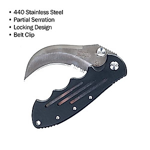 Whetstone Cutlery Hawk Bill Blade Stainless Steel Folding Knife, Black, 8. 75 inches