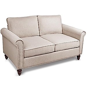 Finnhomy 55'' Fabric Loveseat with Square Armrest Mid-Century Modern Small Sofa Couch Upholstered Love Seat for Living Room, Bedroom, Apartment Small Spaces (Off White)