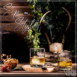 Vikko Whiskey Glasses, 10.25 Oz Scotch Glasses, Set of 6 Old Fashioned Glasses, Crystal Clear Bar Glass, Sturdy Base