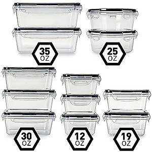 fullstar (12 Pack Food Storage Containers with Lids - Black Plastic Food Containers with Lids - Plastic Containers with Lids - Airtight Leak Proof Easy Snap Lock and BPA-Free Plastic Container Set