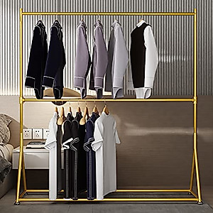 MaiRHK Iron Metal Clothing Rack on Wheels, Gold Garment Rack Rolling Hanging Rack for Bedroom, Hall, Clothes Store and Boutique (59'')