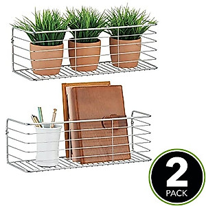 mDesign Wide Metal Wall Mount Decor Storage Organizer Display Shelf - Hang in Bathroom, Kitchen, Entryway, Hallway, Mudroom, Bedroom, Laundry Room - Concerto Collection, 2 Pack - Chrome