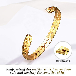 Lolalet Wide Open Cuff Bracelet, for Women, 18K Gold Plated Wheat Style Couples Love Bracelets, Weave Braided Twisted Open Cuff Bangle Jewelry –Gold