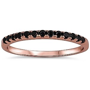 Rose Gold Plated Black Onyx Eternity Band .925 Sterling Silver Ring Sizes 3-11 (11)