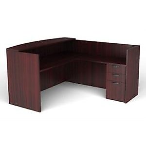 Offices to Go SL7130RDS L Shaped Reception Desk with Drawers American Dark Cherry