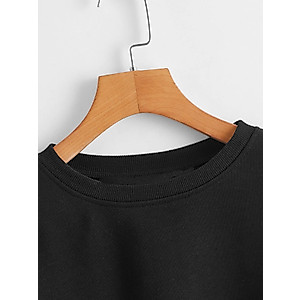 SweatyRocks Women's Casual Long Sleeve Raw Hem Pullover Crop Tops Sweatshirts Black M