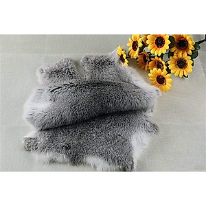 2Pack Real Natural Rabbit Fur Craft Grade Rabbit Pelts Sewing Quality Leather Rug Blanket (Cyan Gray)