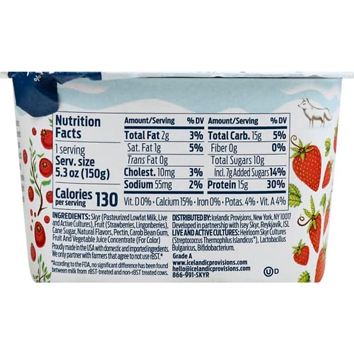 Icelandic Provisions, Strawberry and Lingonberry Thick and Creamy SKYR, 5.3 Ounce