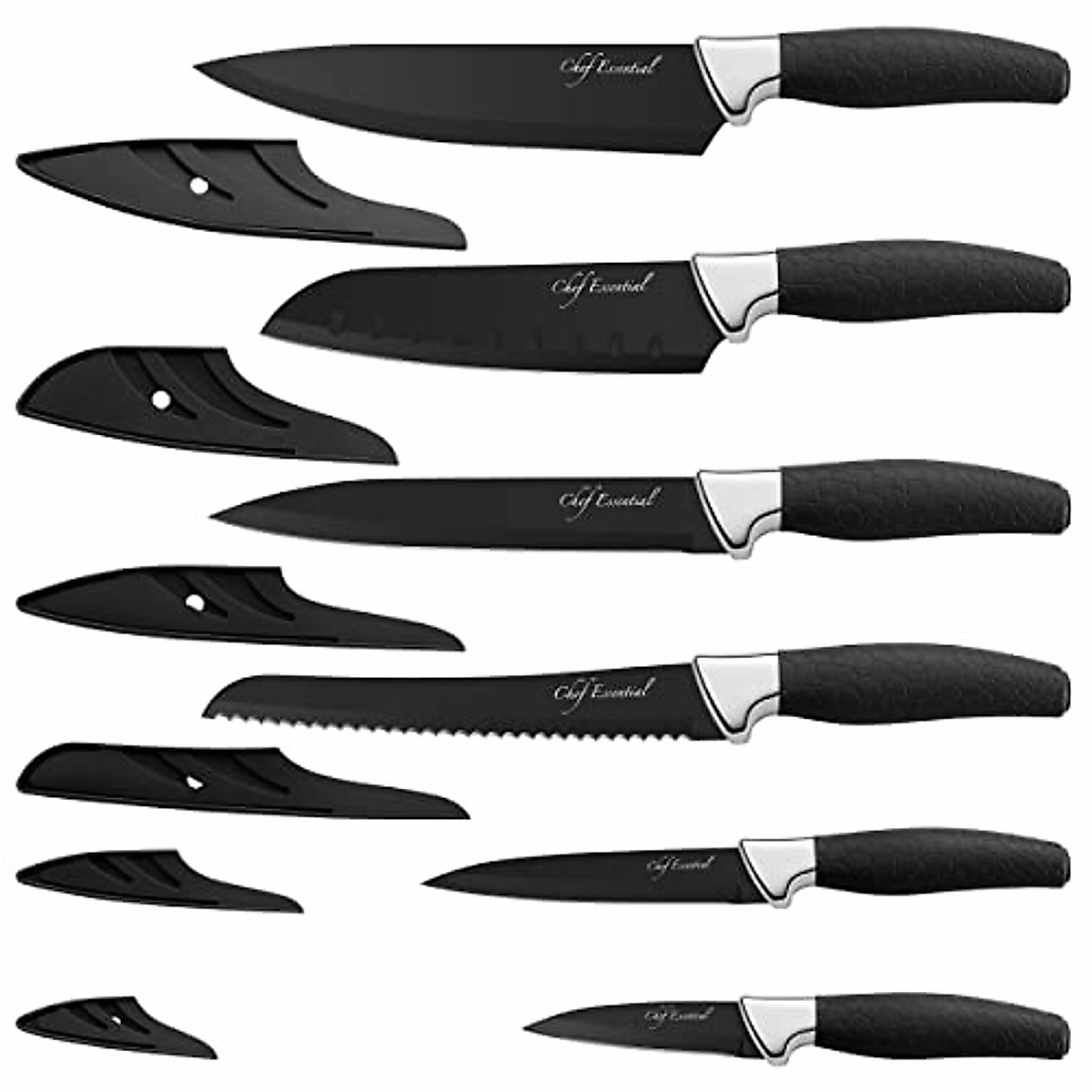 Chef Essential Carbon Steel Culinary Knife Set – 6-Piece Sharp Knife Set – Meat, Veggie, Bread Knife Set – Nonstick Chef Knife Cooking Knives – Professional Sharp Kitchen Knife Set Without Block