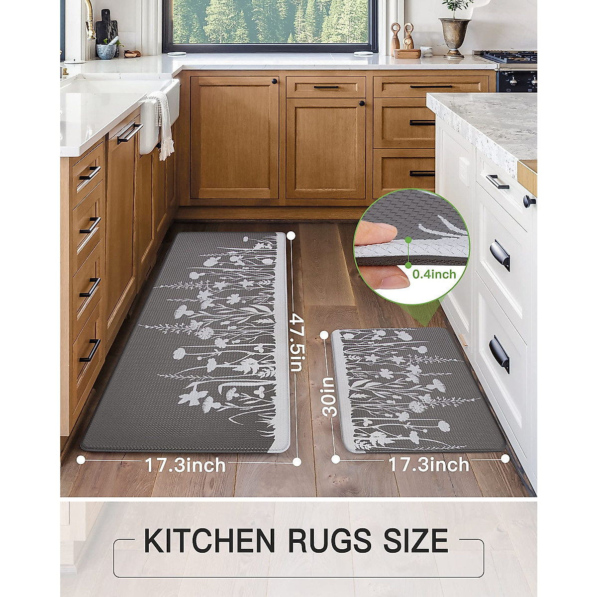 Kitchen Rugs and Mats Cushioned Anti Fatigue, Uamector 2 PCS Non Skid Kitchen Runner Rugs, Waterproof Memory Foam Kitchen Floor Mat, Standing Desk Mat for House, Sink, Office, Kitchen (Gray)
