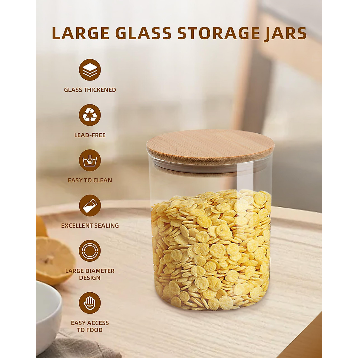 BSDPREF 27oz Glass Food Storage Jars Set of 1, Glass Storage Jars with Airtight Lids Pantry Organization Jar, Spice Jar, Blooming Tea, Coffee and Sugar Container, Small Canister Set for Kitchen