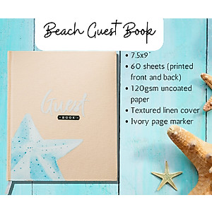 Paper 'n Such Guest Book for Vacation Home, Hardcover Linen Beige Guestbook, Vacation Rental Essentials, Visitor Sign in Book, Beach House Welcome Book for Short Term Rentals, Host Gift