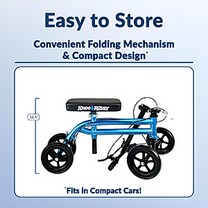 KneeRover Economy Knee Scooter Steerable Knee Walker for Adults for Foot Surgery, Broken Ankle, Foot Injuries - Foldable Knee Rover Scooter for Broken Foot Injured Leg Crutch with Dual Brakes (Blue)