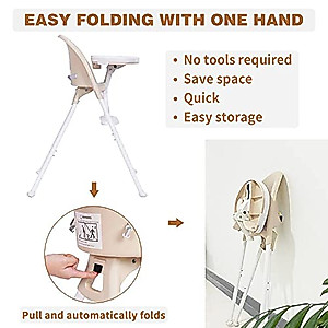 FUNNY SUPPLY 3-in-1 Cute Folding High Chair, Perfect Modern Space Saving Highchair with Detachable Double Tray, 3-Point Harness, Cream Color