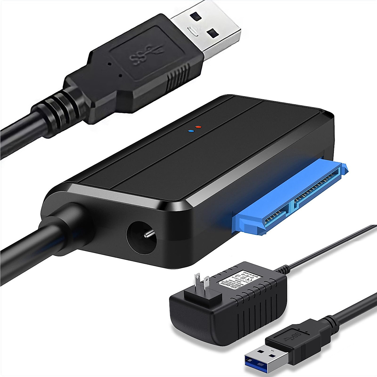 EYOOLD SATA to USB Adapter, High-Speed Data Transfer External Hard Drive Adapter, Data Recovery Converter Compatible with 2.5" and 3.5" SSD, HDDs Includes 12V/2A Power Adapter