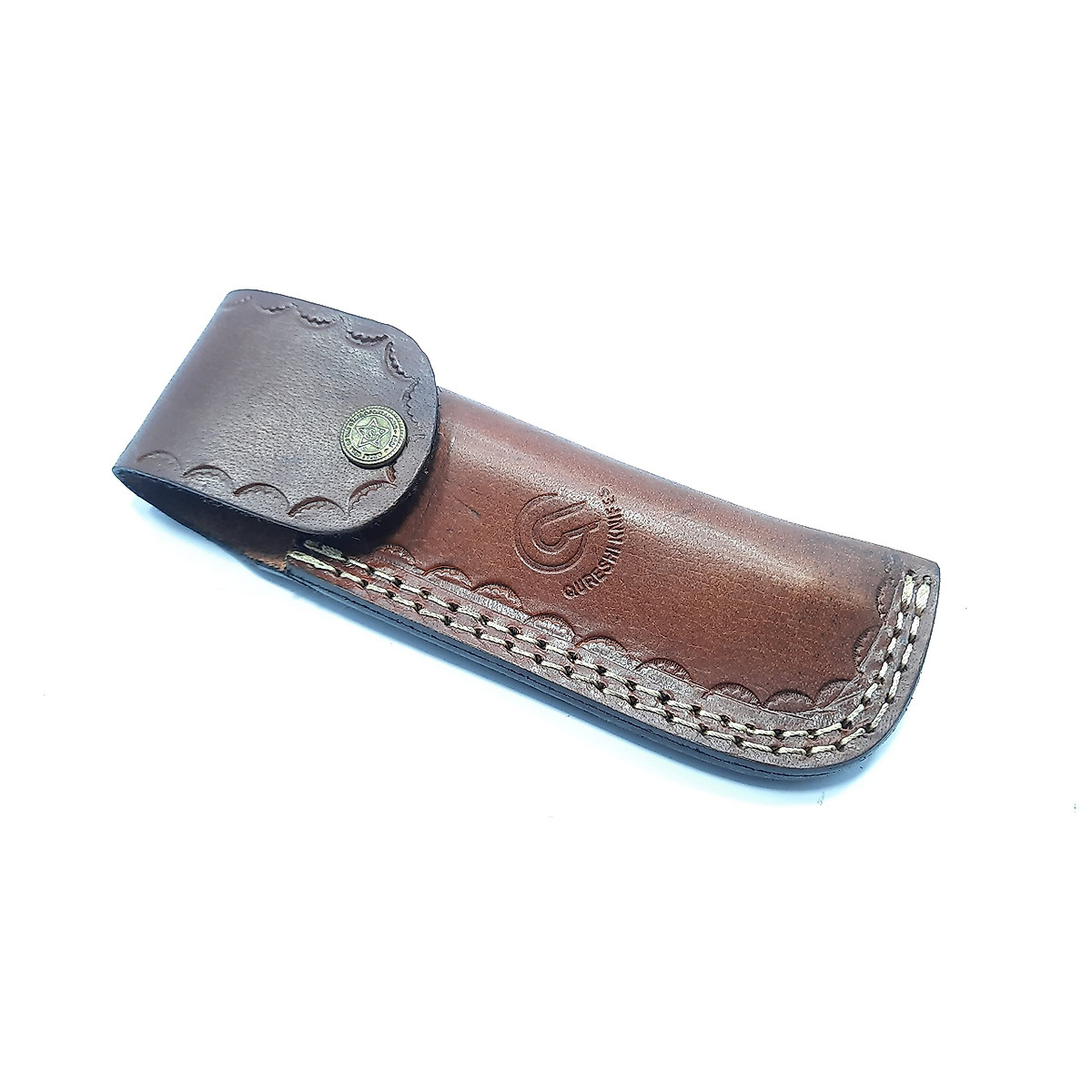 Qureshi Knifes Damascus Steel Straight Razor fixed Blade Camel Bone with Leather Sheath Belt Loop. STR-24001