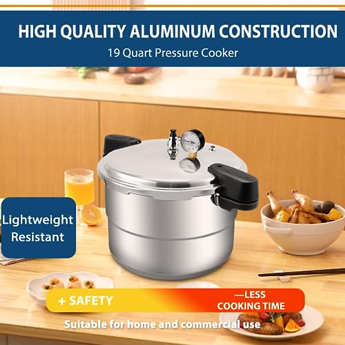 BreeRainz 19 Quart Pressure Cooker,Induction Compatible Aluminum Pressure Canner w/Pressure Gauge and Cooking Rack for Family or Commercial Use