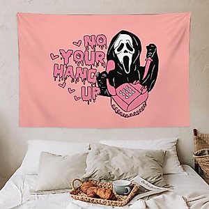 Smacget Pink tapestry No You Hang up Funny Tapestries for Teen Girl Horror Ghost style Scary Face tapestry Halloween Wall Art Decor Aesthetic for Bedroom Party Hanging Wall Dorm Decor 40''*28''