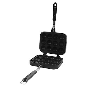 FOUF Takoyaki Grill Pan, 12 Holes Cast Iron Pan and Takoyaki Maker, Mini Pancake Mold, Cake Pop Pan Easy and Simple to Operate Electric Machine to Make Japanese Takoyaki Octopus Ball, Black