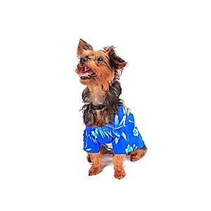 Hawaiian Matching Pattern Dog Aloha Shirt in Hibiscus Blue Size Small