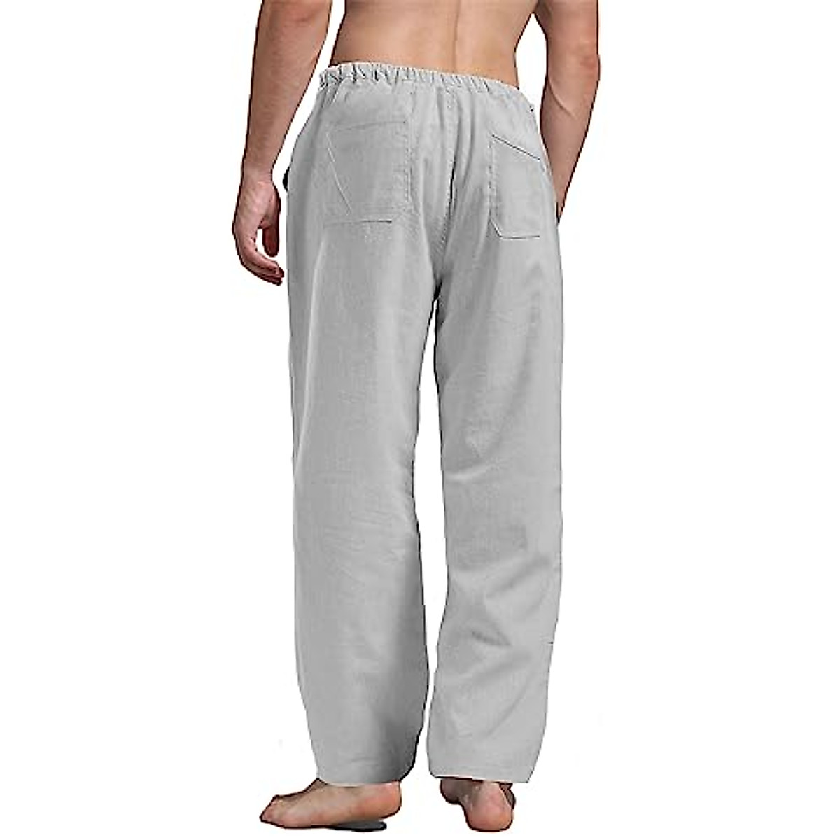 perdontoo Mens Casual Cotton Linen Pants Elastic Waist Drawstring Straight Summer Beach Pants (X-Large, Grey)