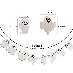 Comelodiant 2 Pack White Halloween Hanging Ghost Banner Halloween Ghost Garland for Haunted Houses Halloween Party Indoor Outdoor Decorations Home Mantel Decorations