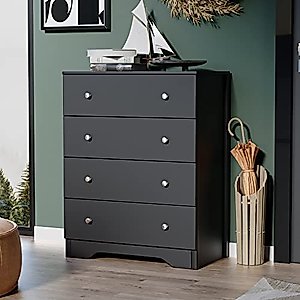 SunsGrove Dresser for Bedroom with 4 Drawers Modern Wooden Dresser for Clothes Organizer Tall Storage Chest of Drawer for Living Room, Children Room, Entryway, Black